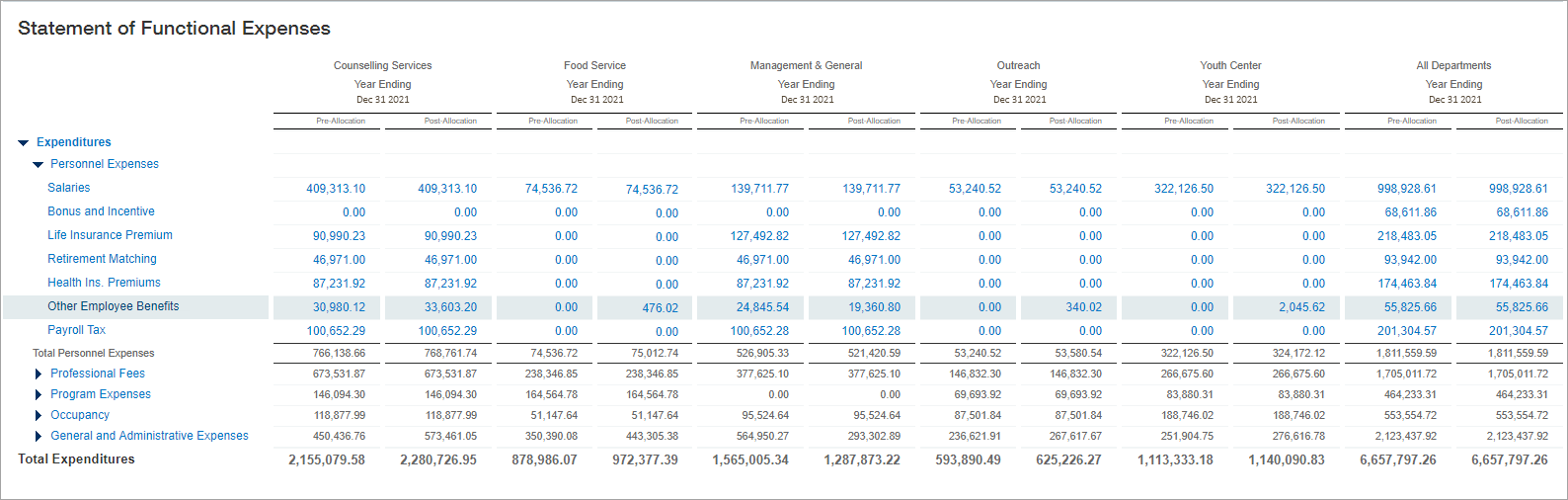 Account allocation example - fringe expenses