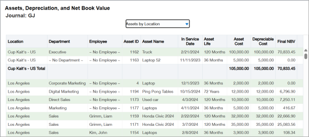 Analyze fixed assets, depreciation, and NBV with ICRW