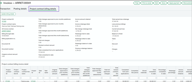 AR retainage release invoices now include project contract billing ...