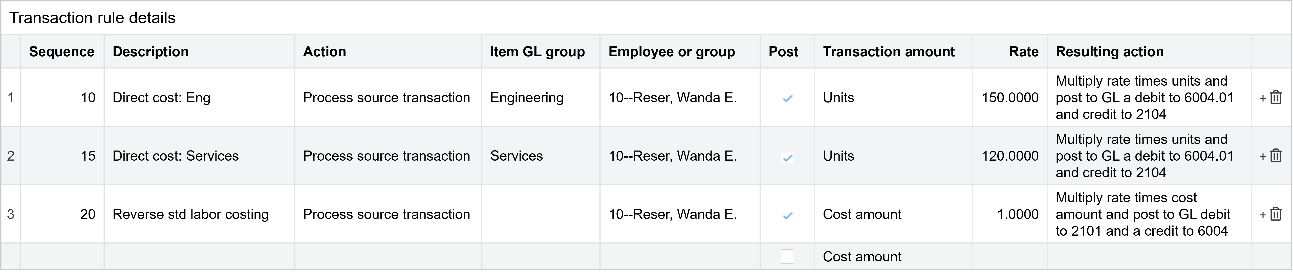 Exemples de règles de transaction du projet