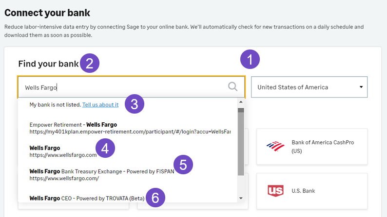 Rechercher votre banque dans le portail de connexion des flux bancaires